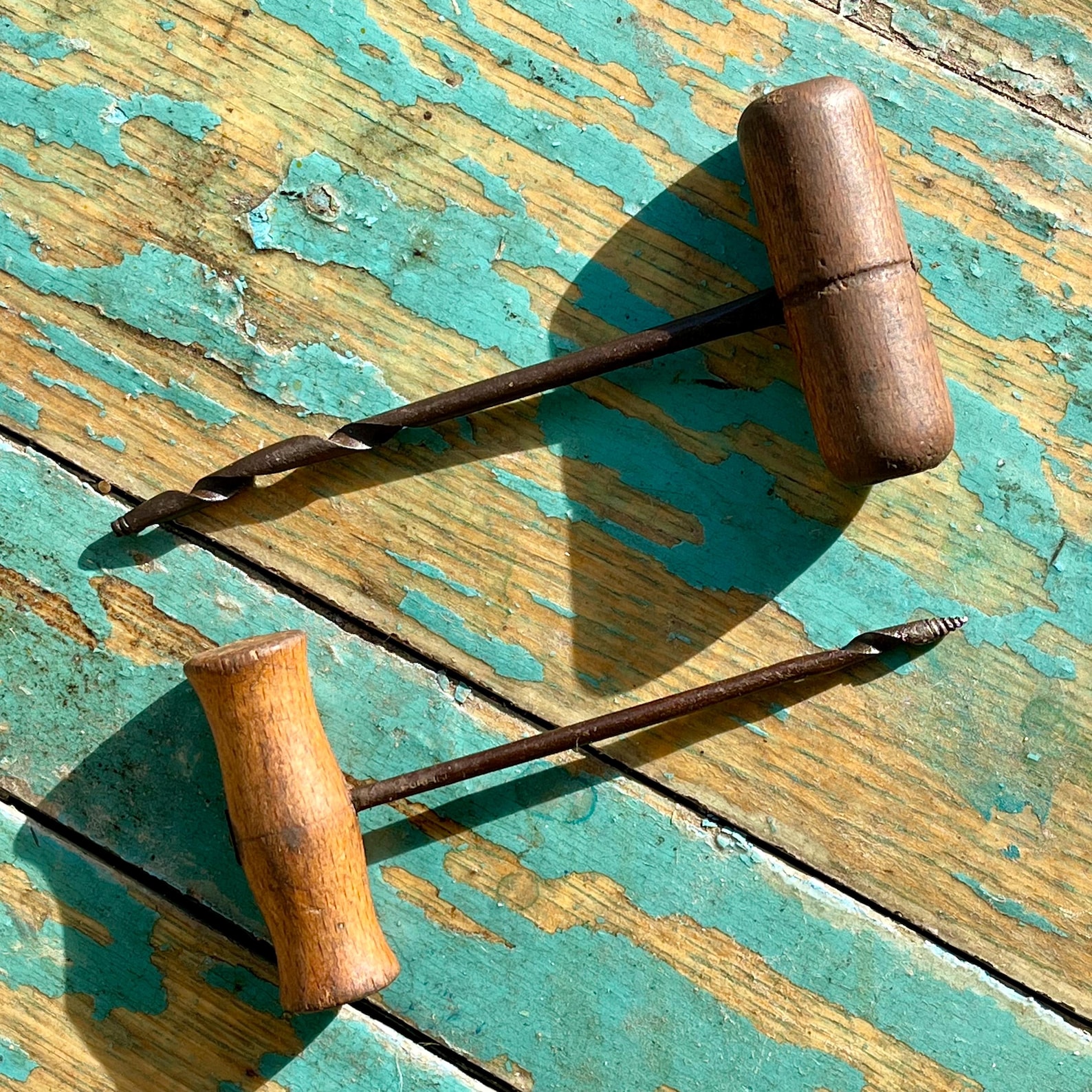 Mixed Set of 5 Vintage Wooden Hand Tools, Gimlets, Bradawls, Hand Drill ...