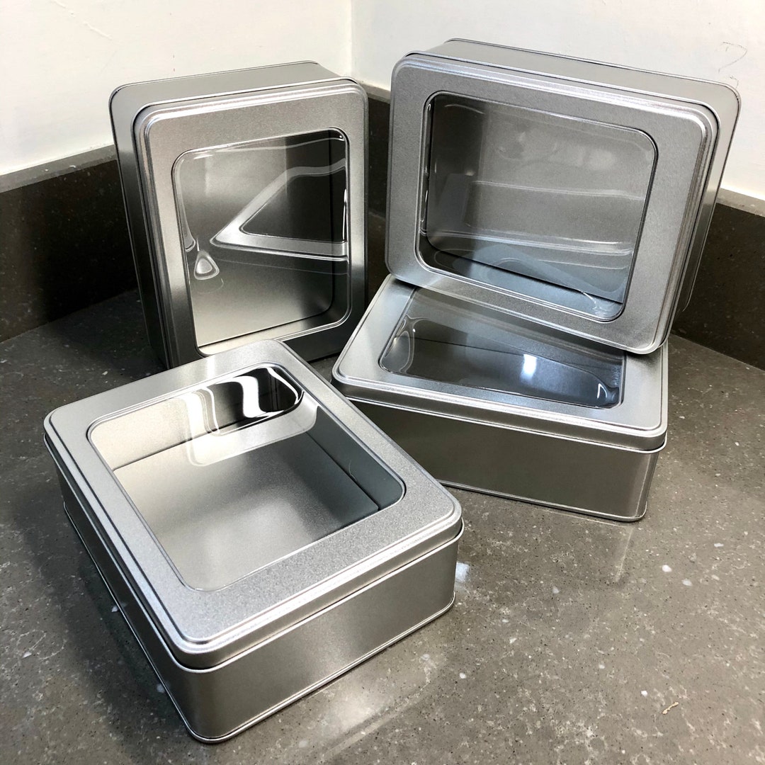 Extra Large Rectangular Food Safe Tin With Stepped Window Lid. 1000ml ...