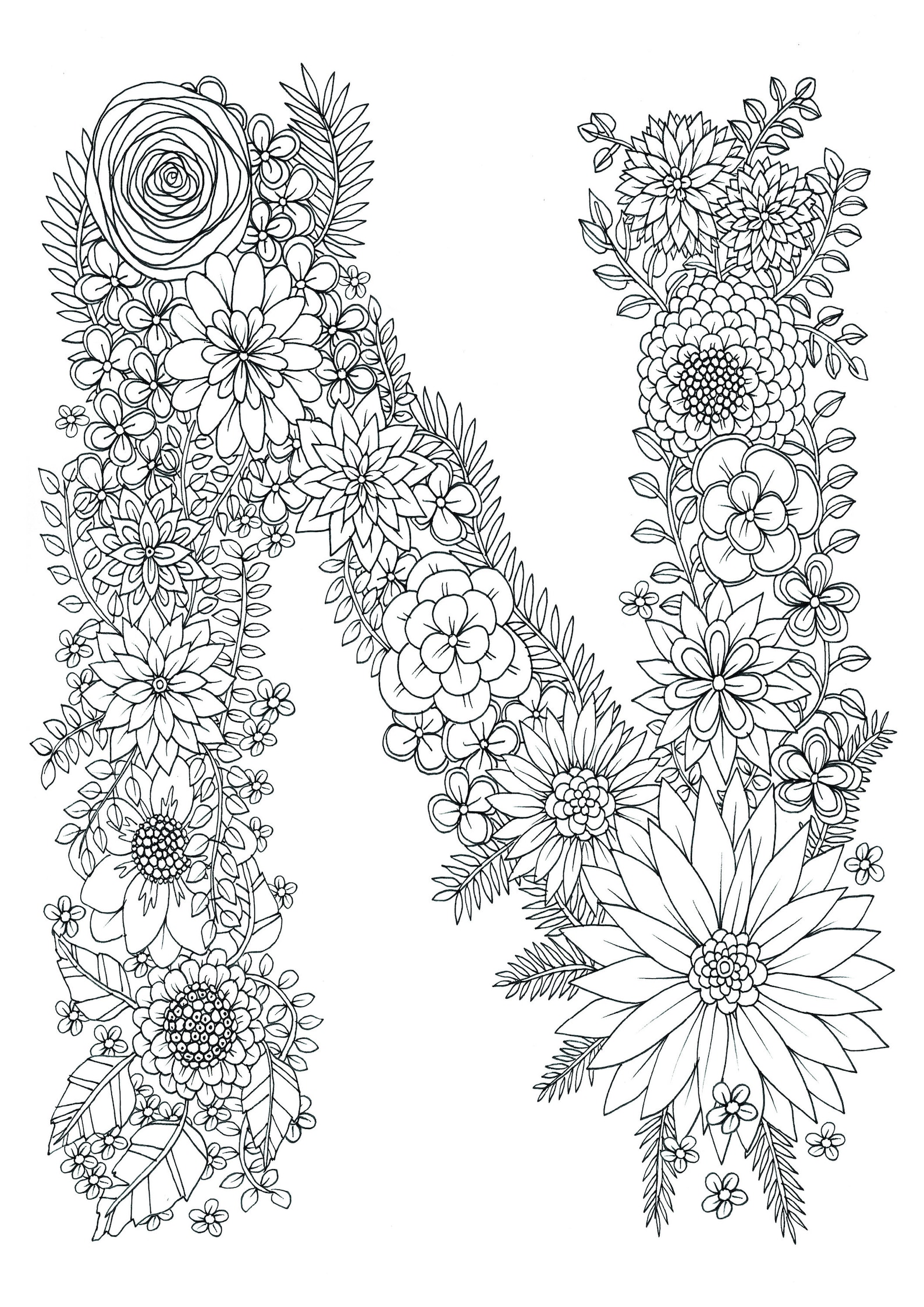 Digital Download. Full FLORAL ALPHABET Plus Ampersand, Hand Drawn ...