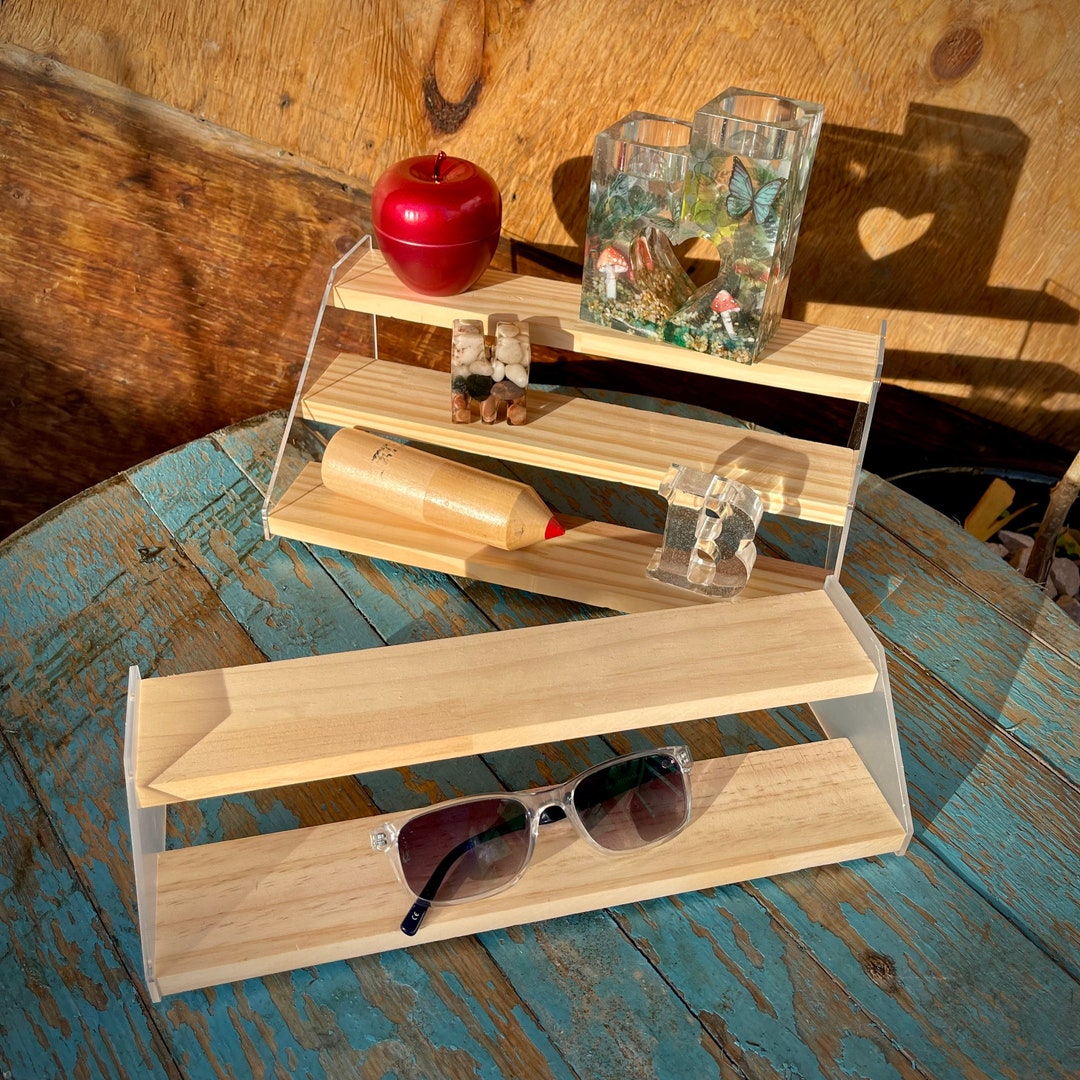 Small Wood and Perspex Riser Shelf Display Unit, Choose From 2, 3 or 4 ...