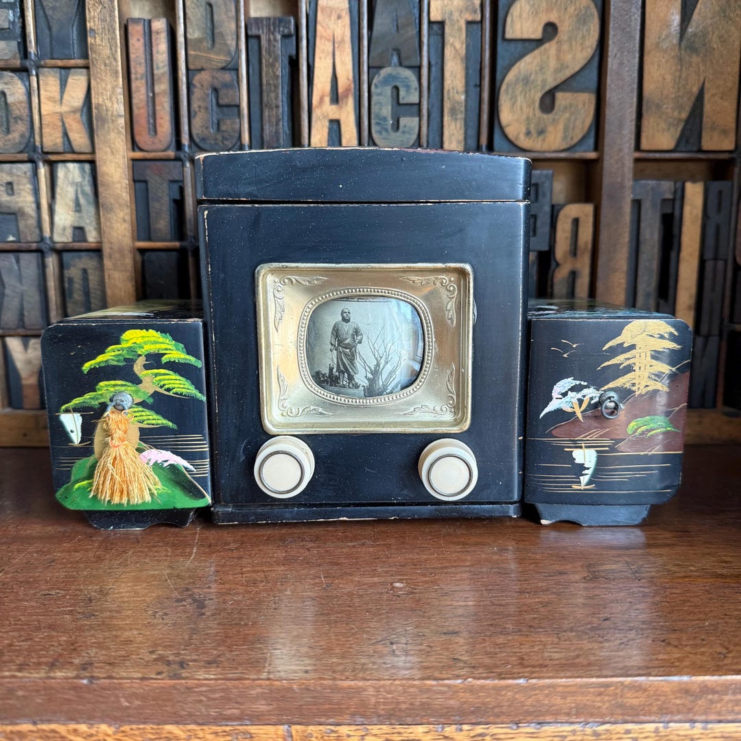 Large Vintage Music Box. Television Diorama With Rotating Images. Made ...
