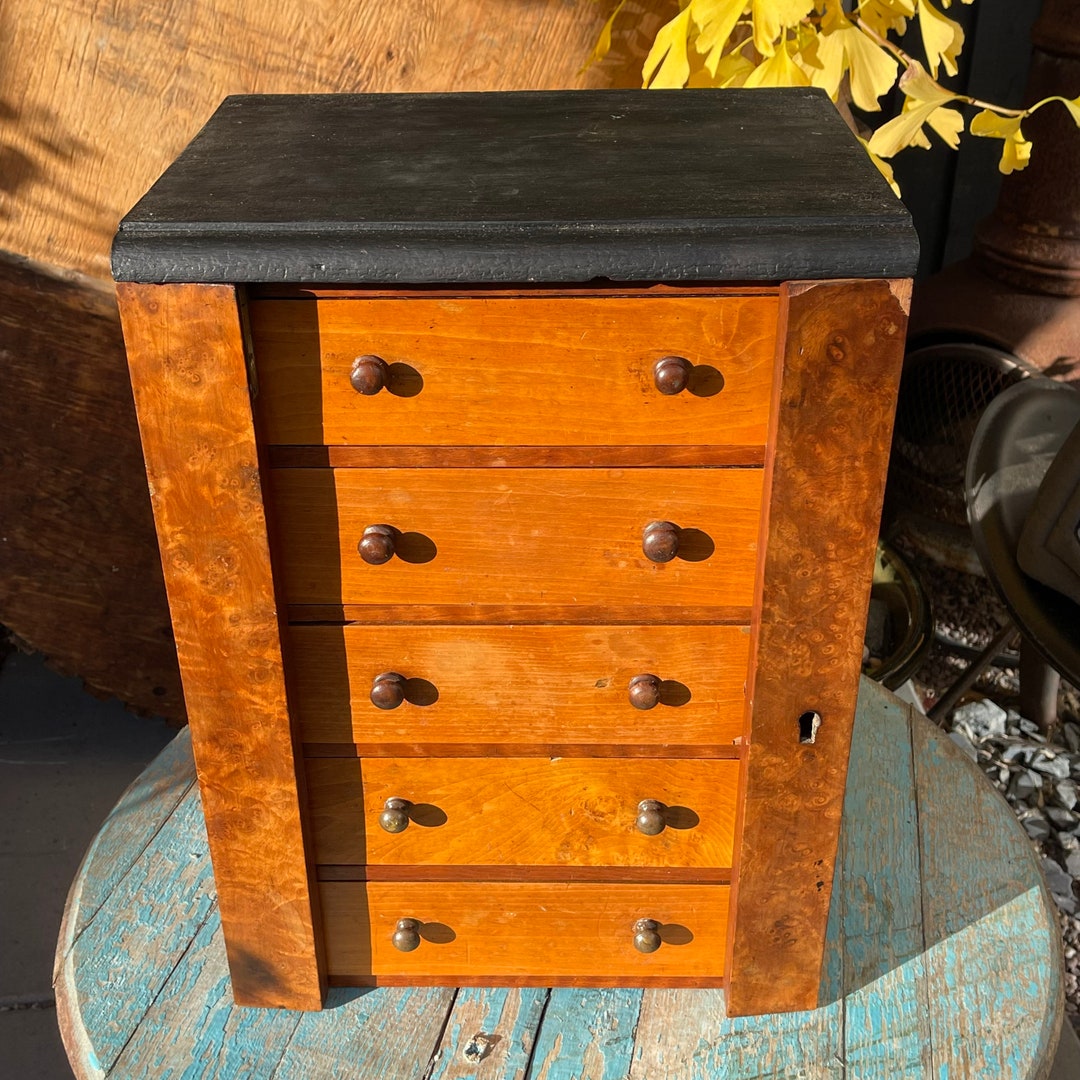 Vintage Tabletop Champagne Chest, Filing Cabinet With 5 Drawers and ...
