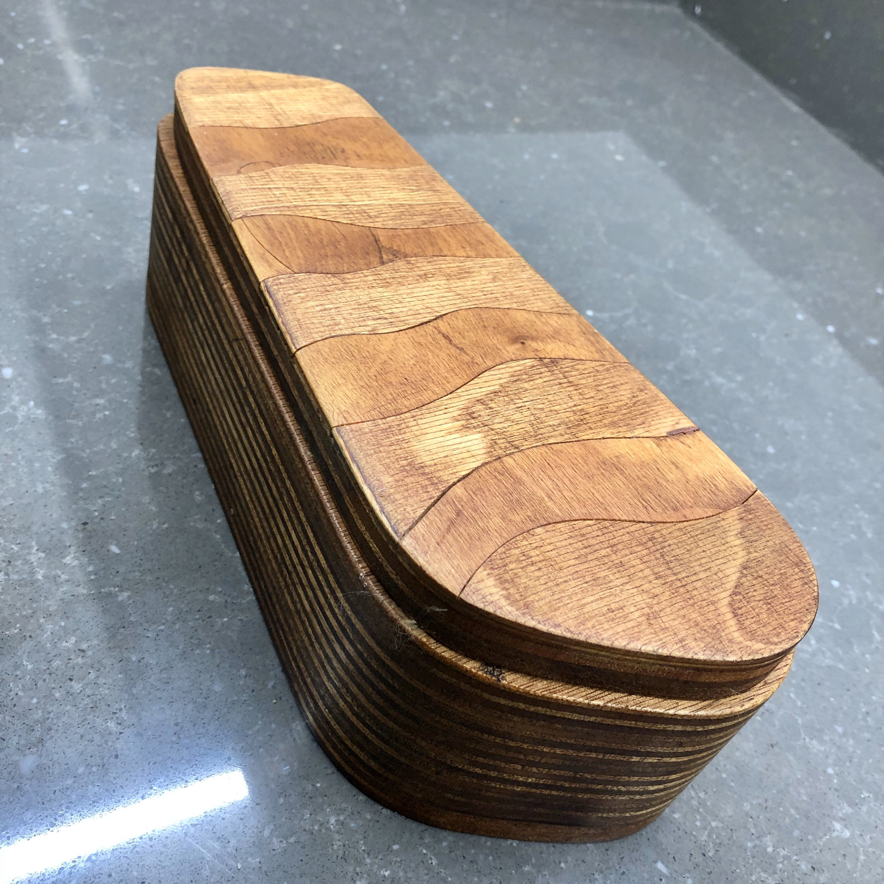 Vintage handmade wooden box with marquetry lid. Unusual shape | Etsy