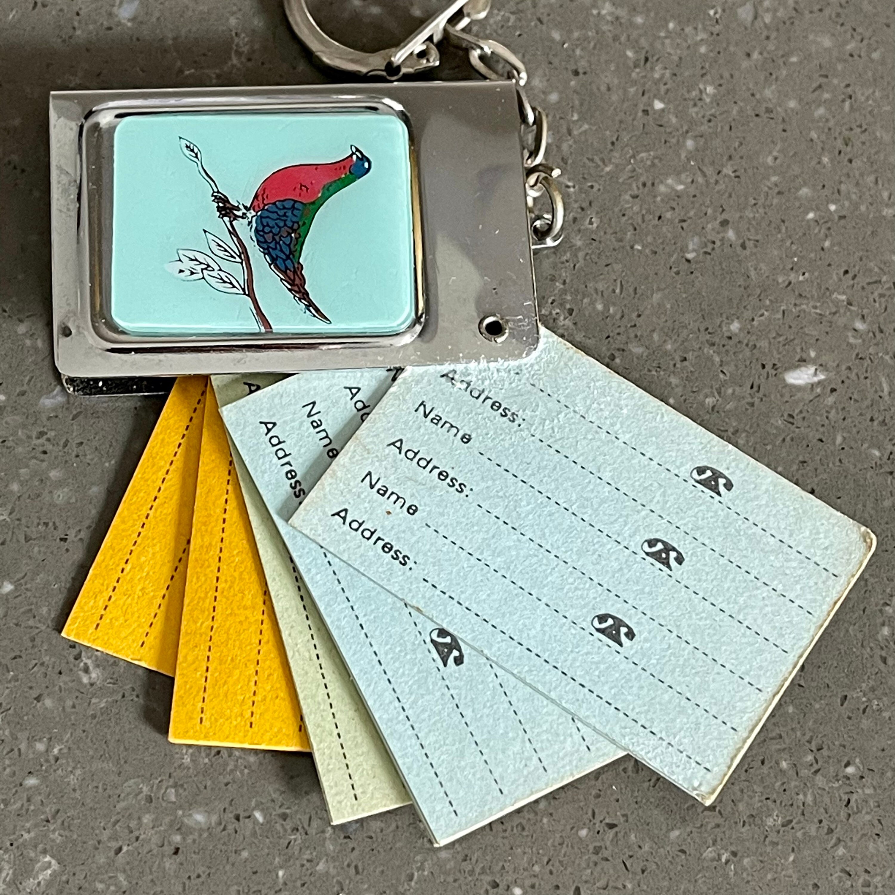 Vintage keyring address book with turquoise panel and bird | Etsy