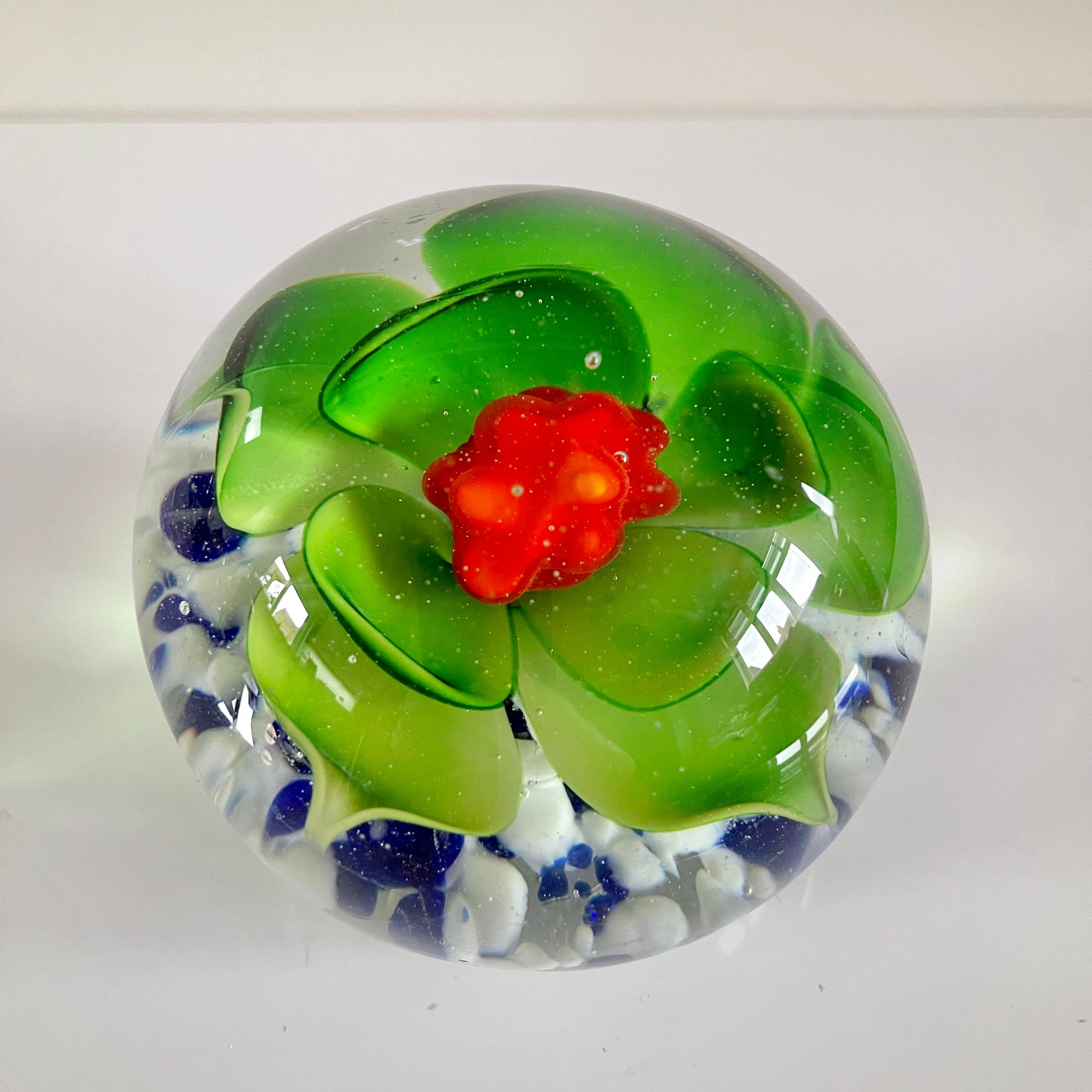 Extra Large Vintage Glass Paperweight With Chinese Lily - Etsy