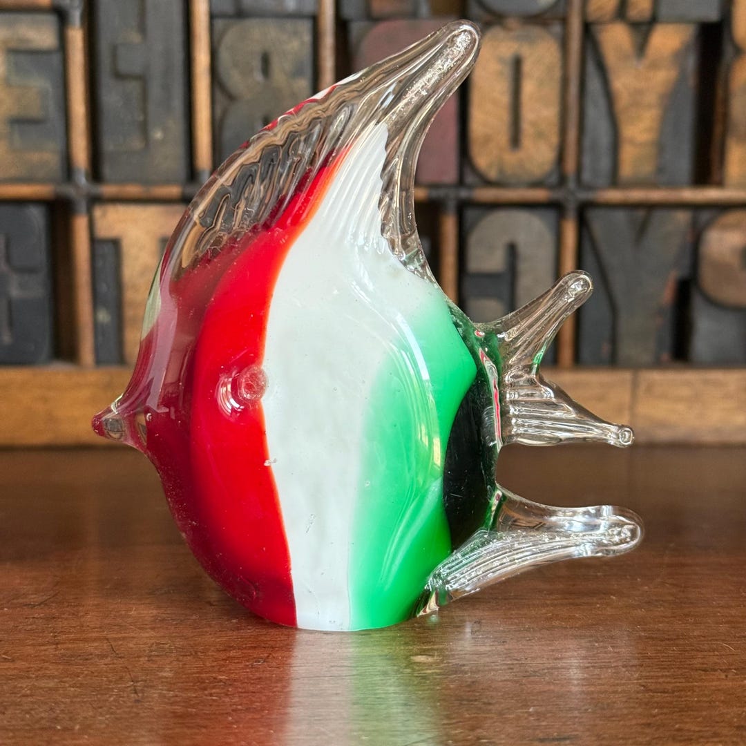 Vintage Murano Style Art Glass Fish Paperweight, Sculpture. Italian ...