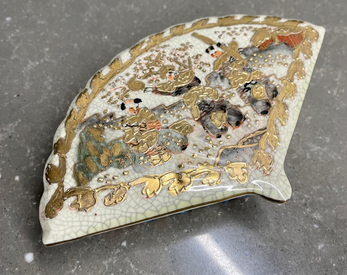 Vintage Japanese Ceramic Fan Shaped Trinket Dish With Lid - Etsy UK