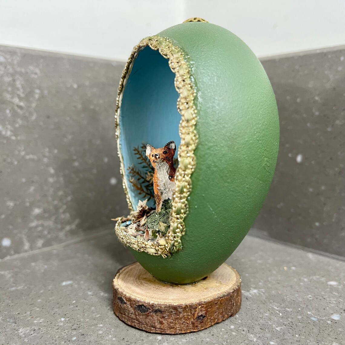 Vintage Miniature Egg Diorama With Red Fox and Woodland - Etsy