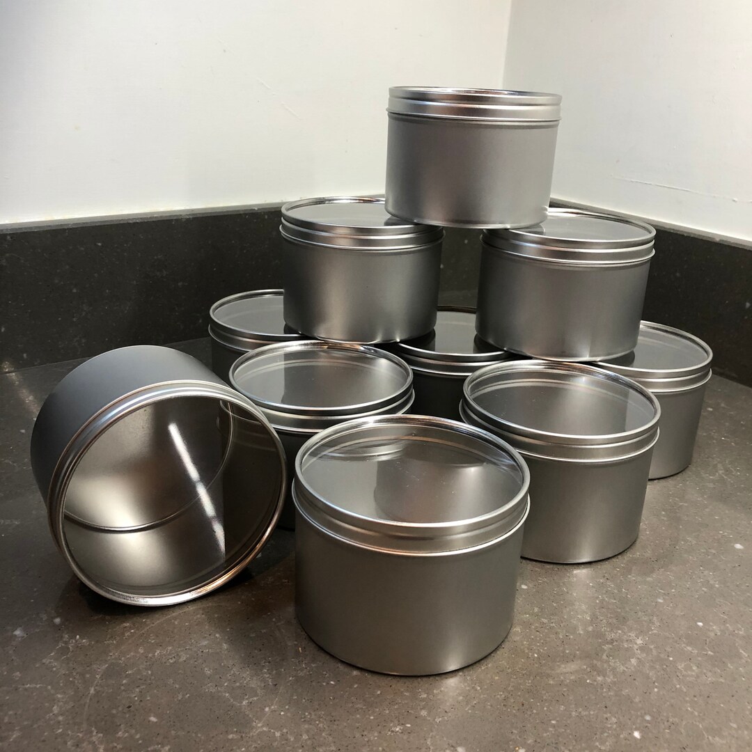 1 Round Metal Gift Tin With Clear Window Slip Lid. 95 X 65mm 400ml ...