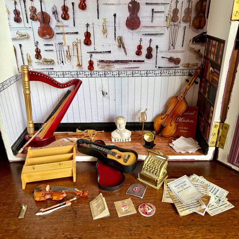 Vintage Music Notes Dollhouse Diorama Shop With Instruments - Etsy