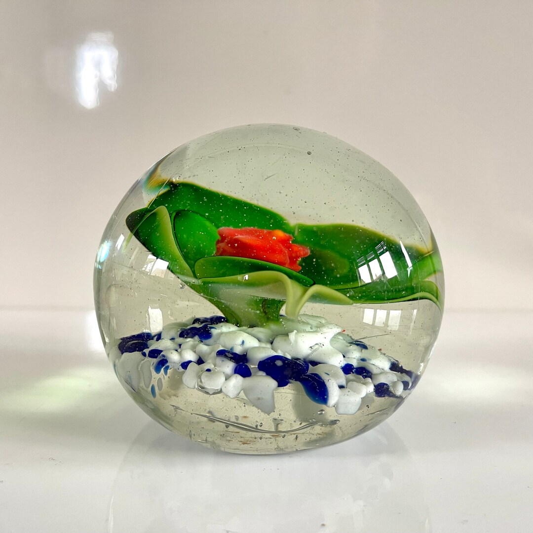 Extra Large Vintage Glass Paperweight With Chinese Lily - Etsy