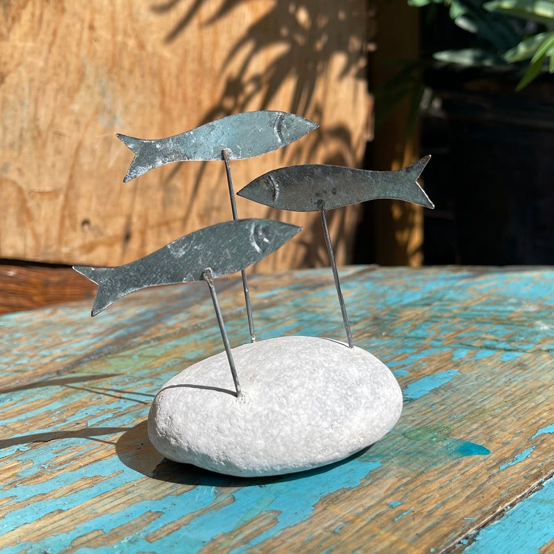 Small Pebble Stone With Tinplate Fish. Nautical Bathroom Decoration - Etsy