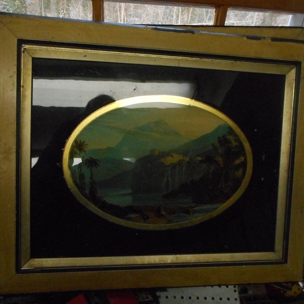 Antique Reverse Painting on Glass - Etsy