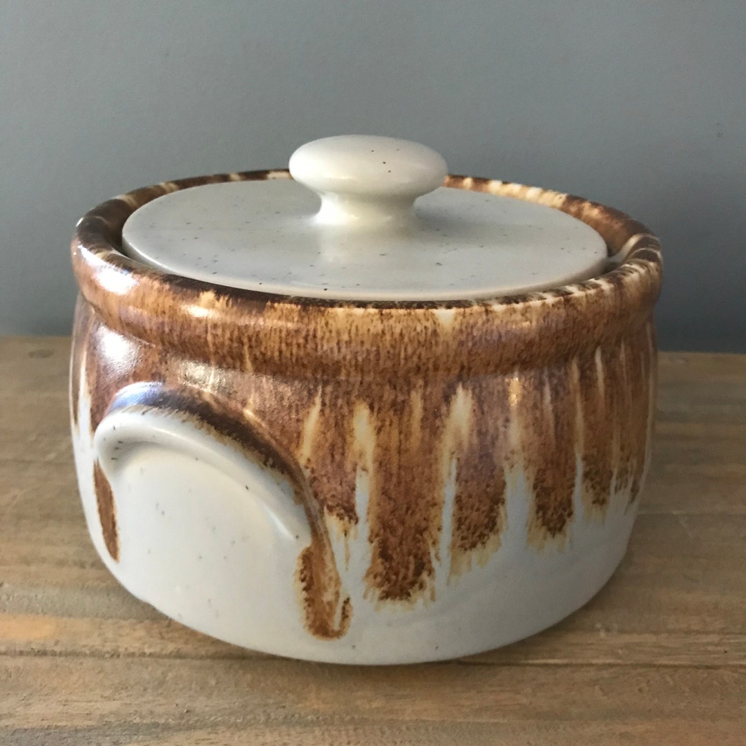 Mccoy 2 Tone Brown Lidded Pot With Double Handle USA Drip Pattern - Etsy