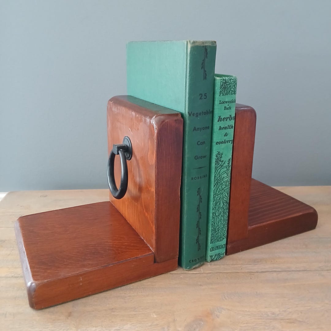 Wood Vintage Bookends With Black Rings - Etsy