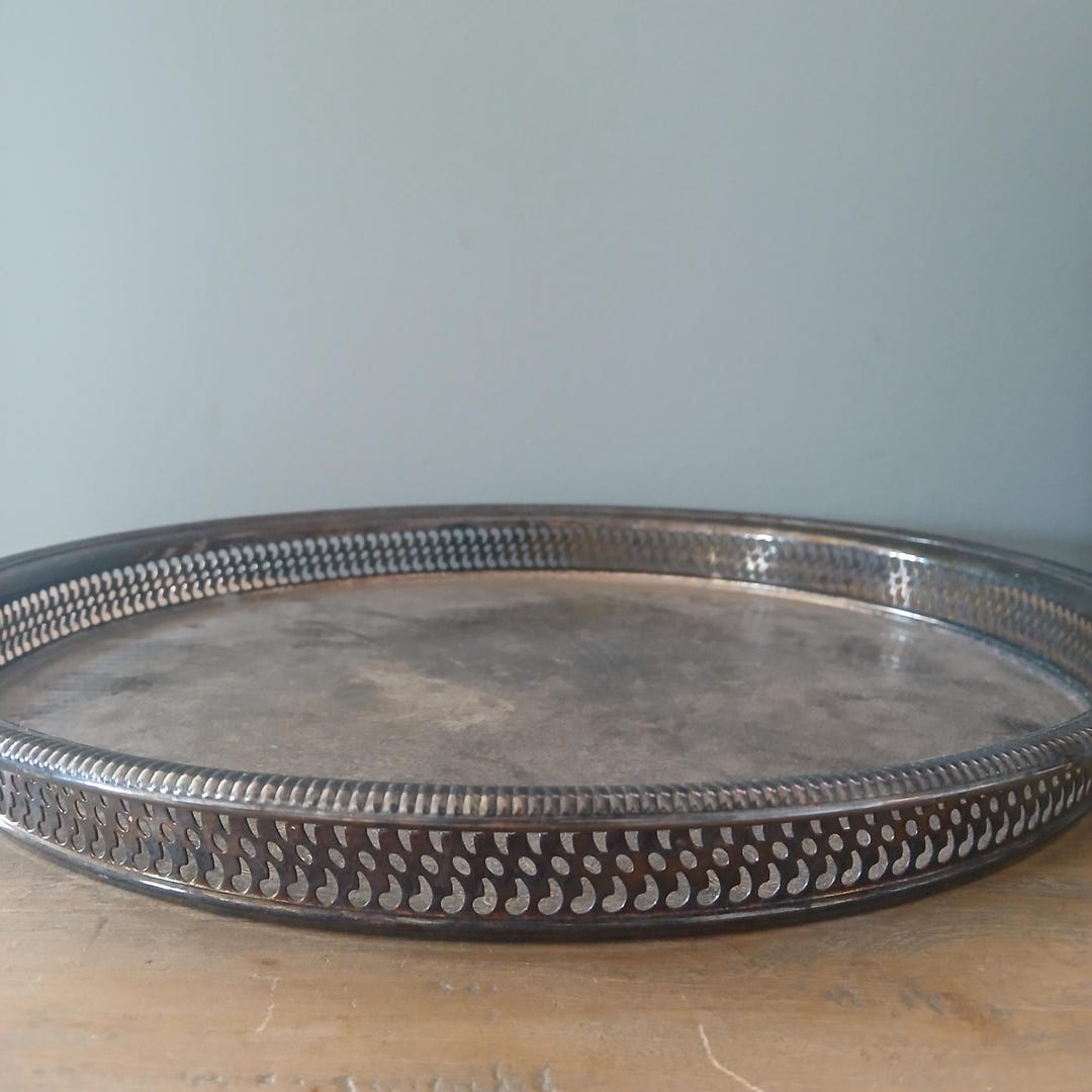 Large Silver Plate Serving Tray Engraved Designs 15" Wide - Etsy