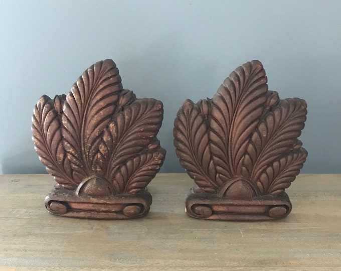 Leaf Design Syroco Wood Vintage Bookends - Etsy