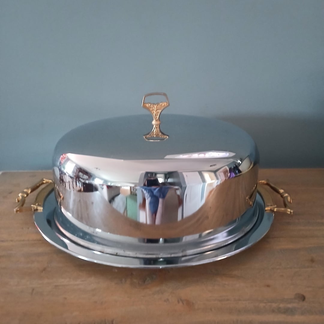 Silver Metal Cake Tray and Cover Circular Tray 12” Kromex Made in USA ...