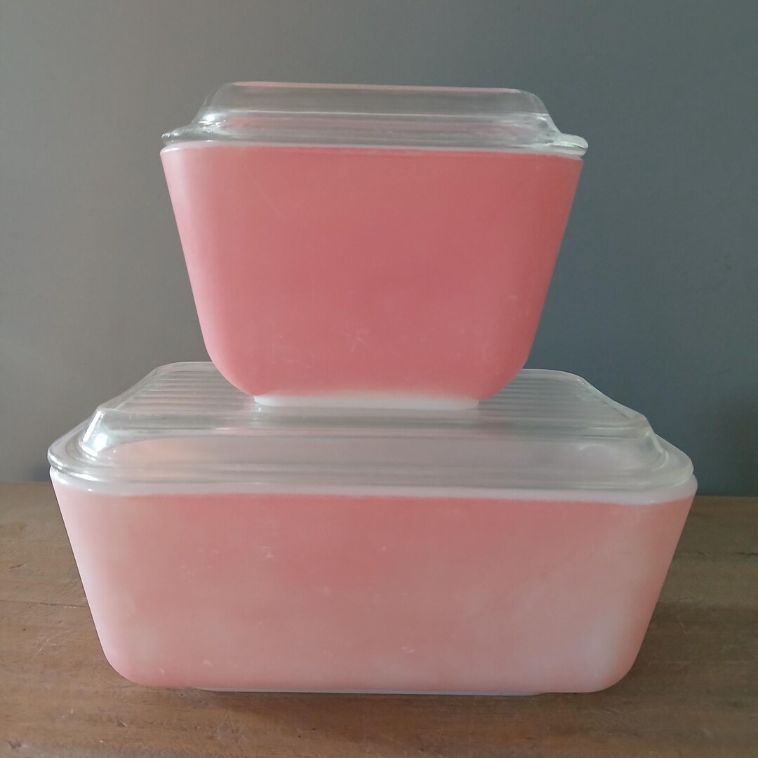 2 Pink Pyrex 0502 & 0501 Refridgerator Glass Lidded Bowl/side Dish ...