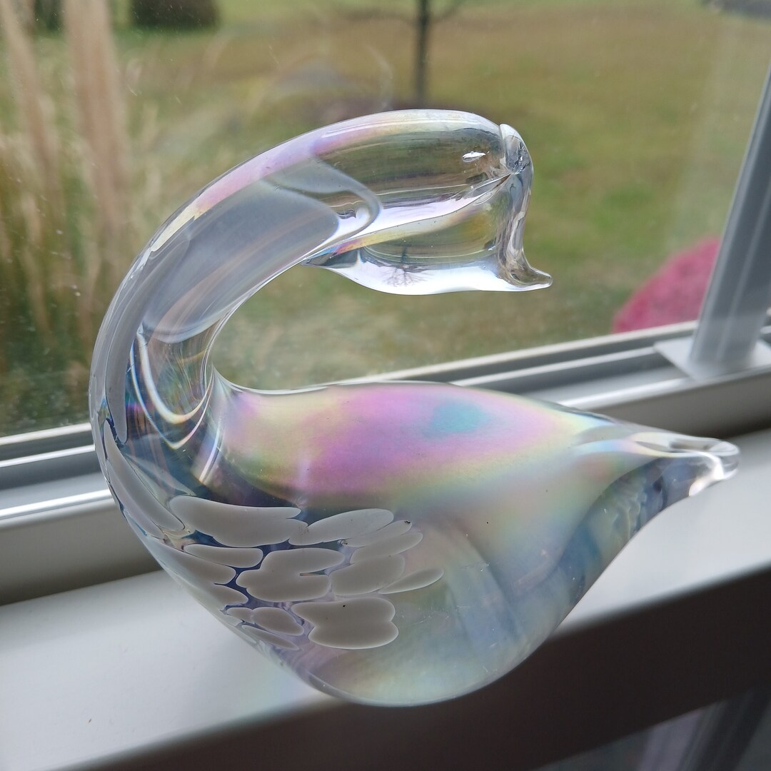 Glass Iridescent Duck Figurine - Etsy