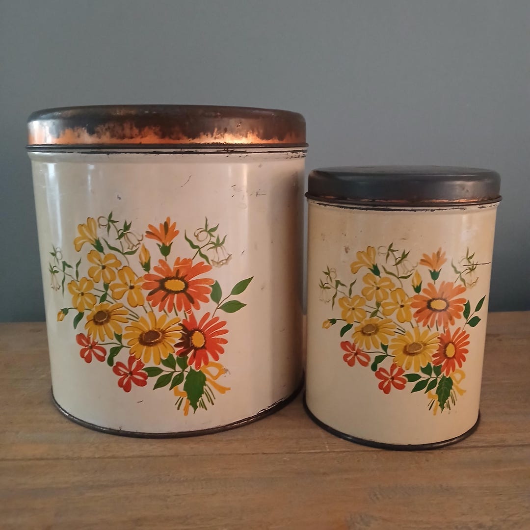 Vintage Floral Circular Tins/canisters - Etsy
