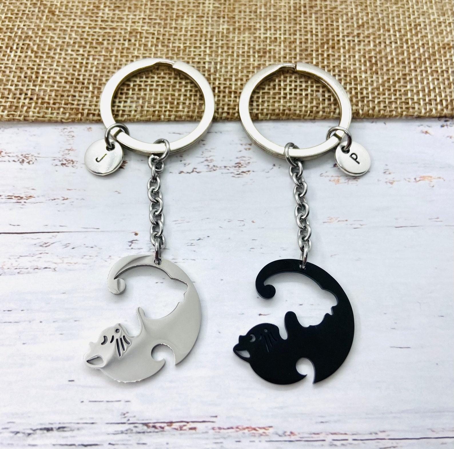 Personalized Couple Keychain Cute Cat Cat Pendant Keychain | Etsy