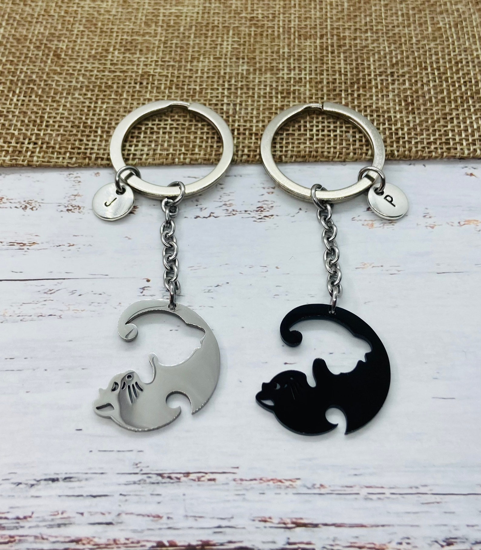 Personalized Couple Keychain Cute Cat Cat Pendant Keychain | Etsy