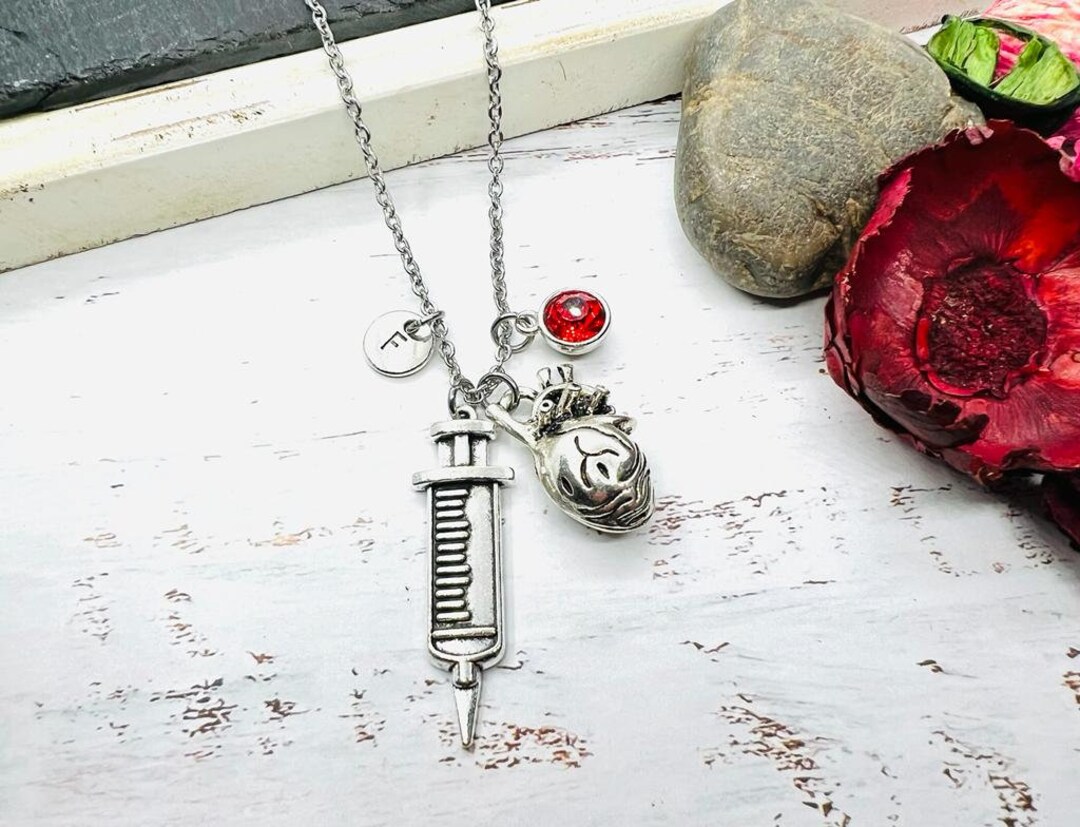 Anatomical Heart and Syringe Necklace, Antique Anatomical Heart and ...