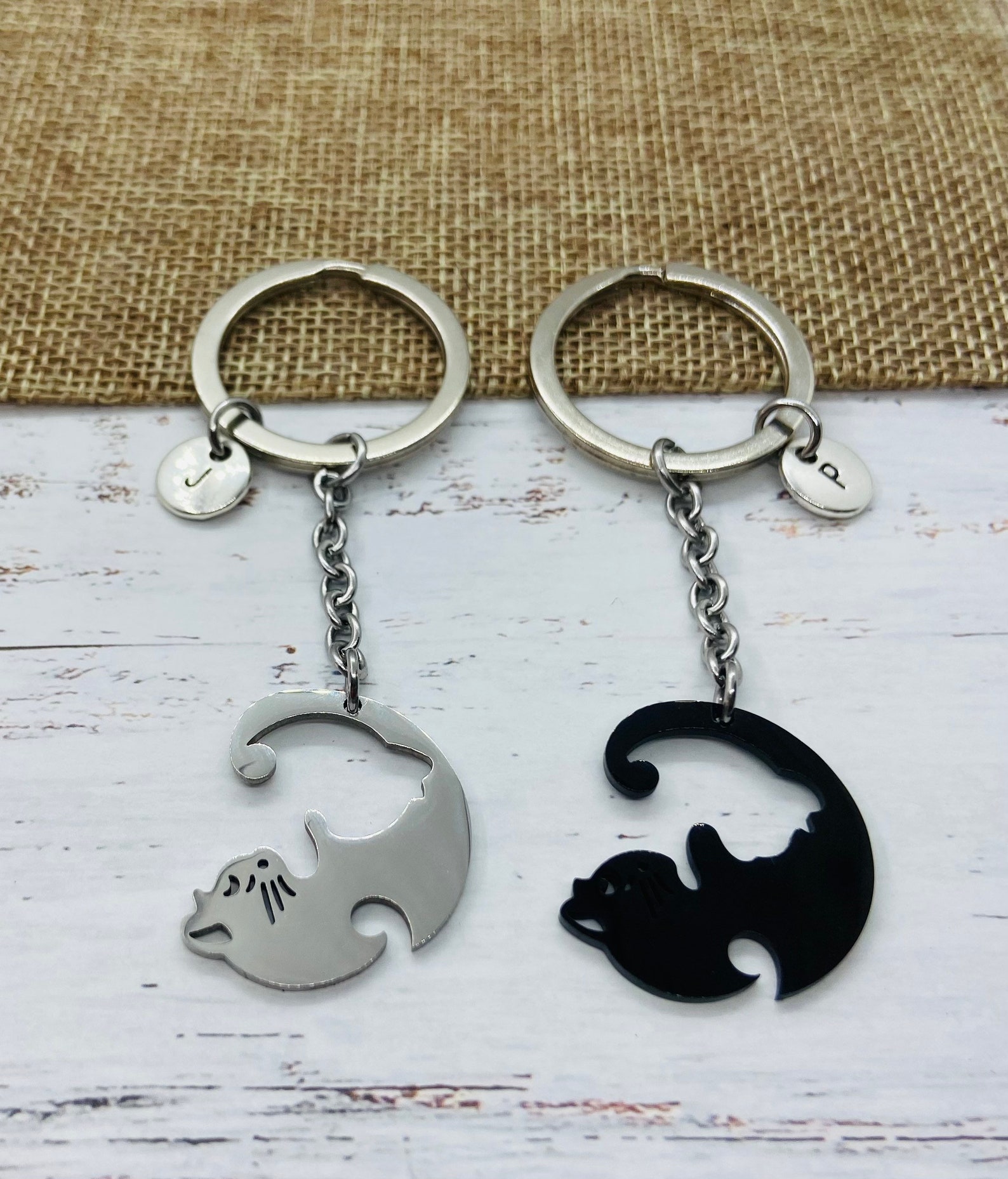 Personalized Couple Keychain Cute Cat Cat Pendant Keychain | Etsy