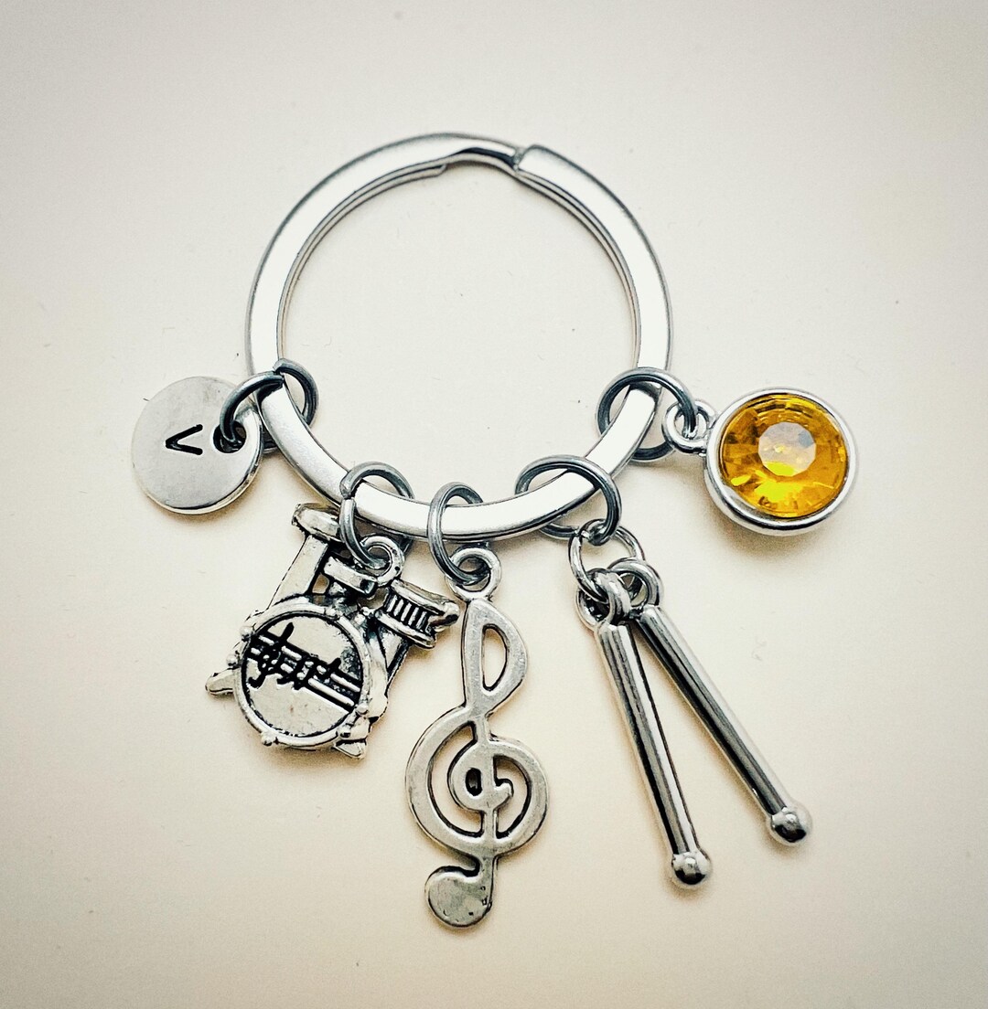 Treble Clef and Drumsticks Keychain, Personalized Initial Birthstone ...