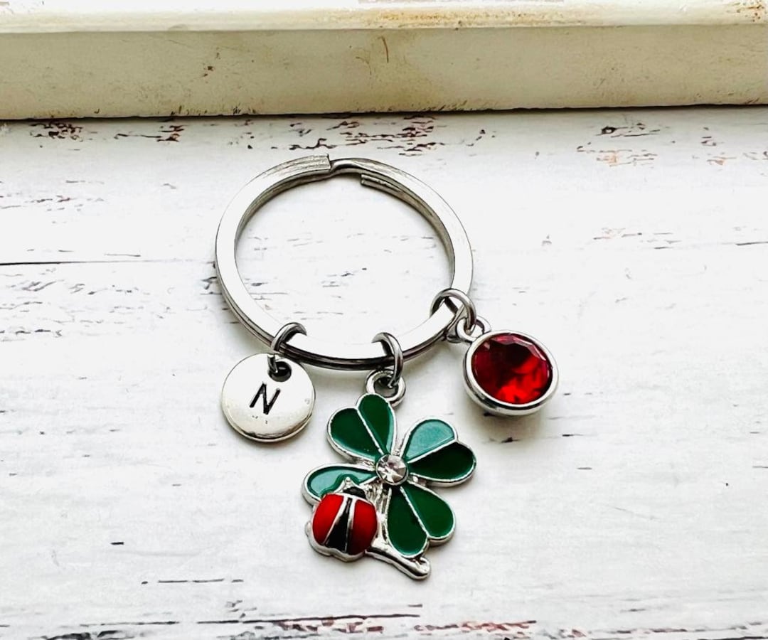 Lucky Four-leaf Clover Keyring, Four-leaf Clover Keyring, Ladybug ...