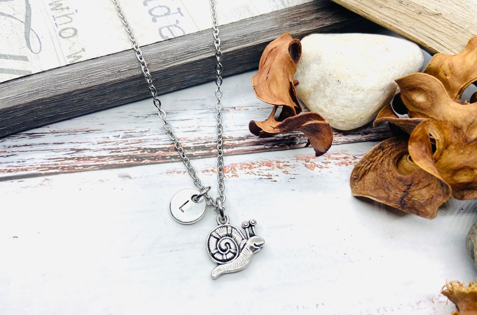 Snail Necklace Monogram Personalized Initial and Snail | Etsy