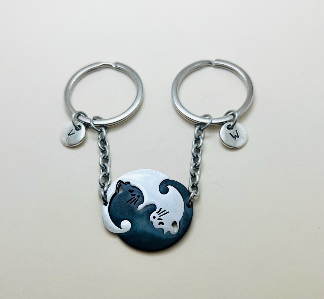 Personalized Couple Keychain, Cute Cat, Cat Pendant Keychain, Puzzle ...
