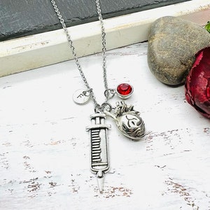Anatomical Heart and Syringe Necklace, Antique Anatomical Heart and ...