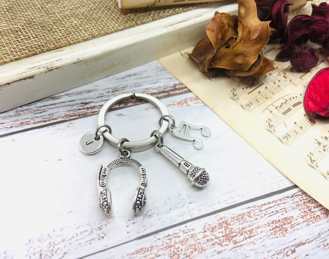 Keyring Headphones, Hand Stamped Keyring, Initial Keyring, Music ...
