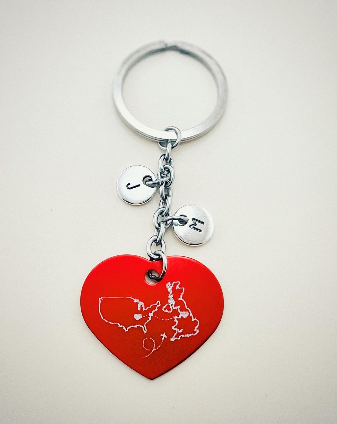 Personalized Long Distance Heart Keychain, Different Countries ...