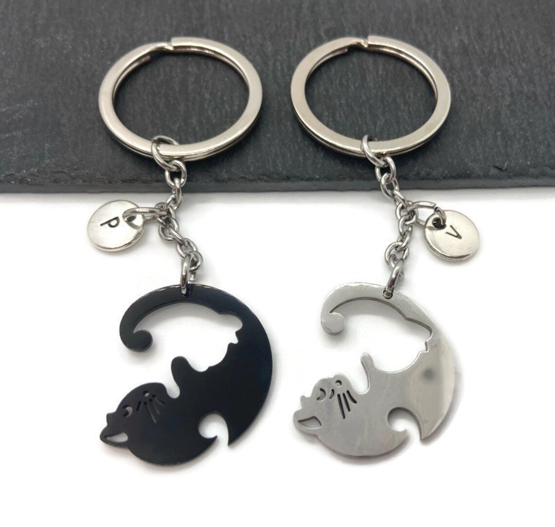 Personalized Couple Keychain Cute Cat Cat Pendant Keychain | Etsy
