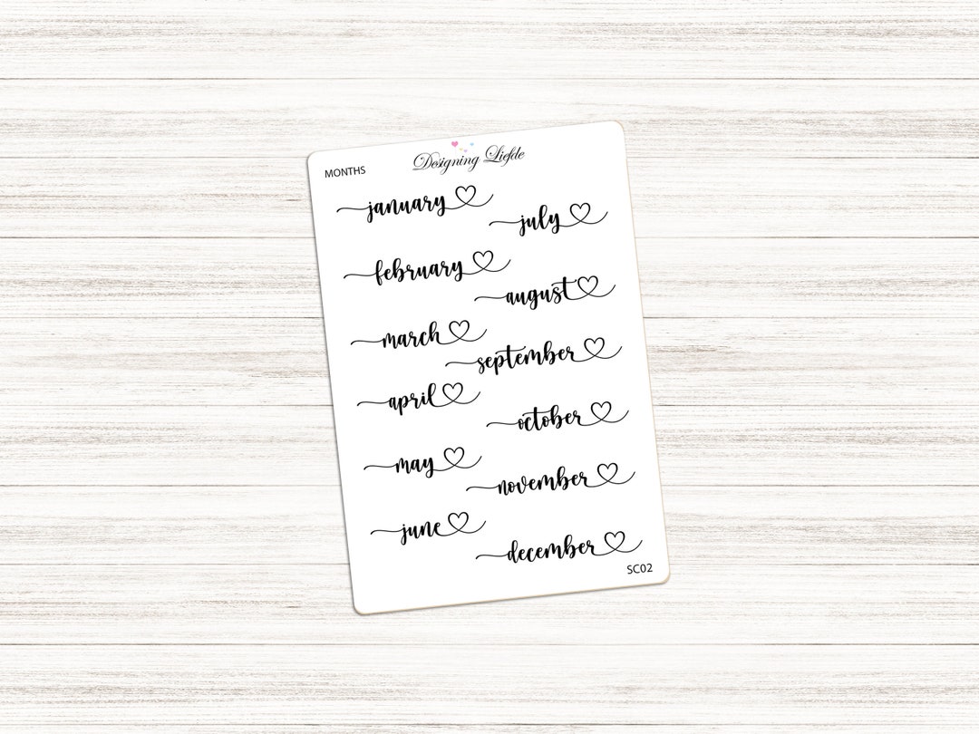 Months of the Year Scripts Planner Stickers - January to December - Etsy