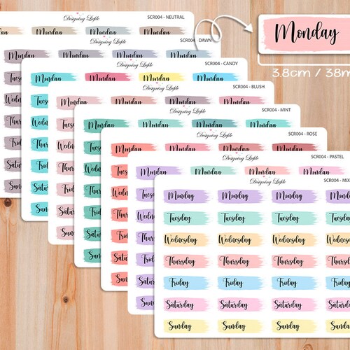 Days of the Week Stickers Weekday Stickers Planner Stickers - Etsy