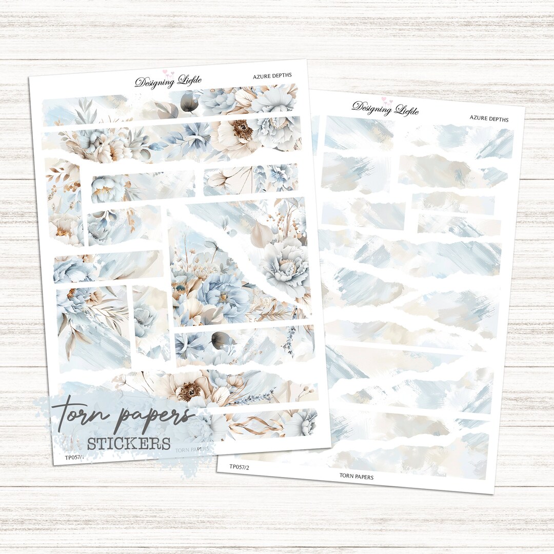 Torn Paper Stickers Azure Depths TP057 - Etsy