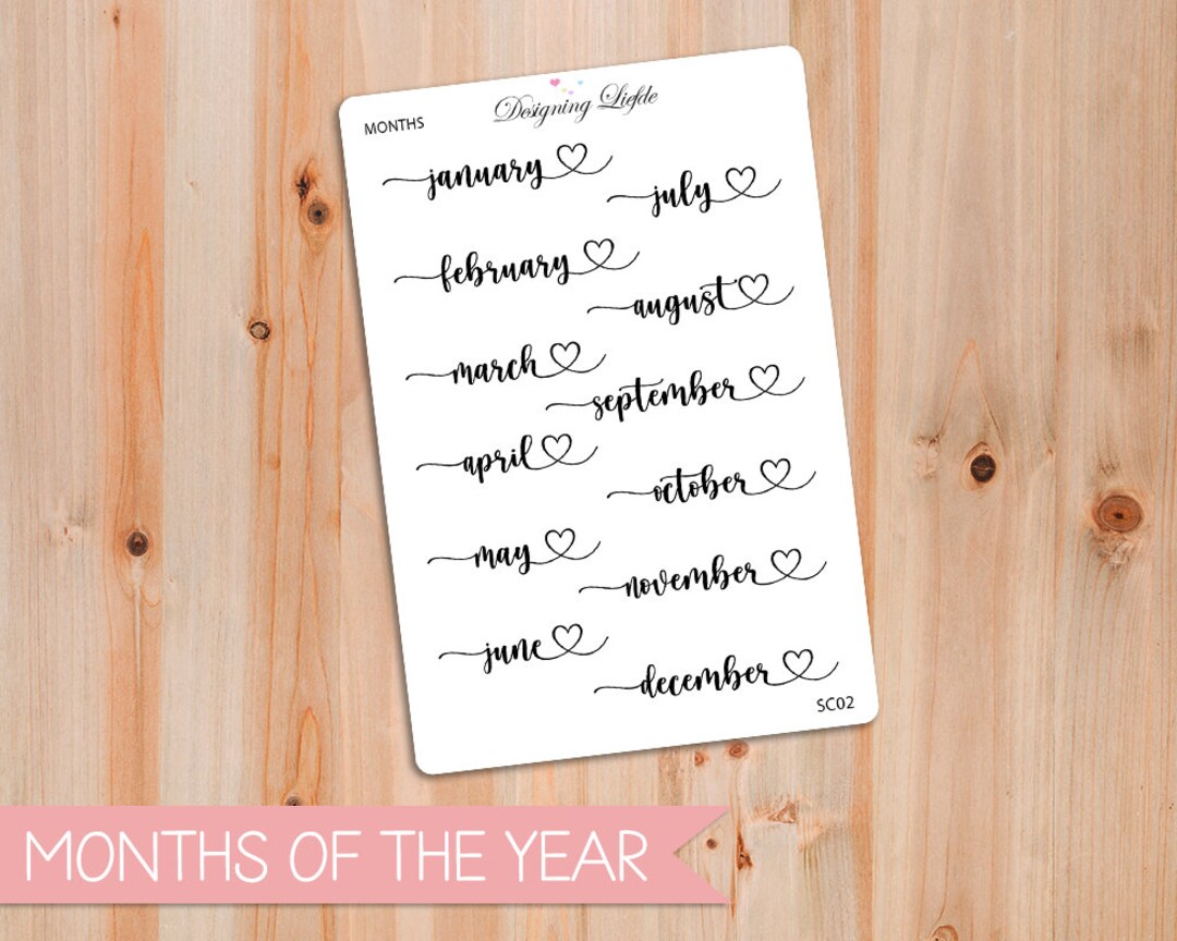 Months of the Year Scripts Planner Stickers January to - Etsy