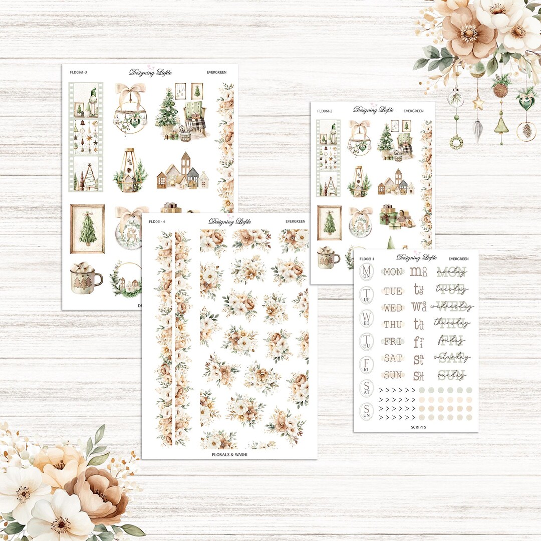 Matching Deco & Floral Stickers Evergreen - Etsy