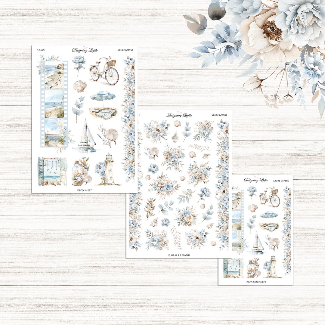 Matching Deco & Floral Stickers | Azure Depths | FLD057 - Etsy