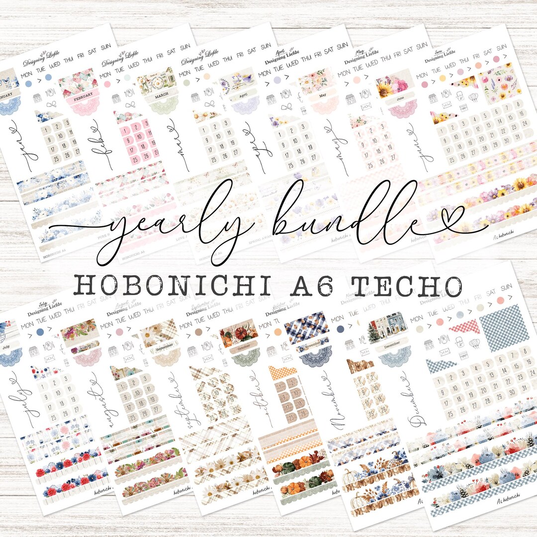 Hobonichi A6 Techo Monthly Planner Sticker Kit Bundle ~ 12 Months - Etsy