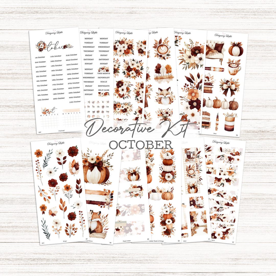 October Monthly Decorative Kit Bundle / 12 Sheets / a La Carte - Etsy