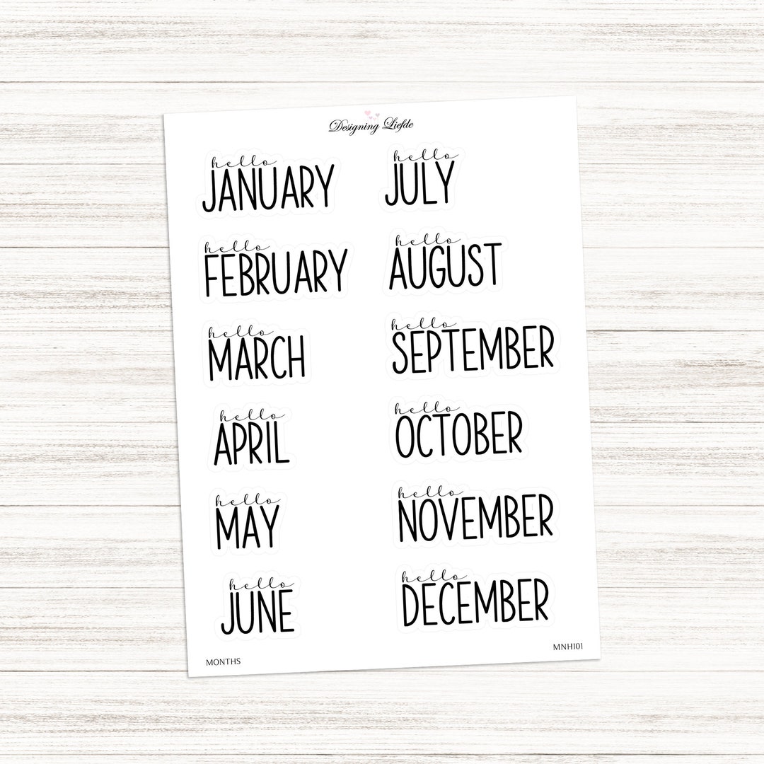 Hello Jan - Dec - Months of the Year Stickers - Etsy