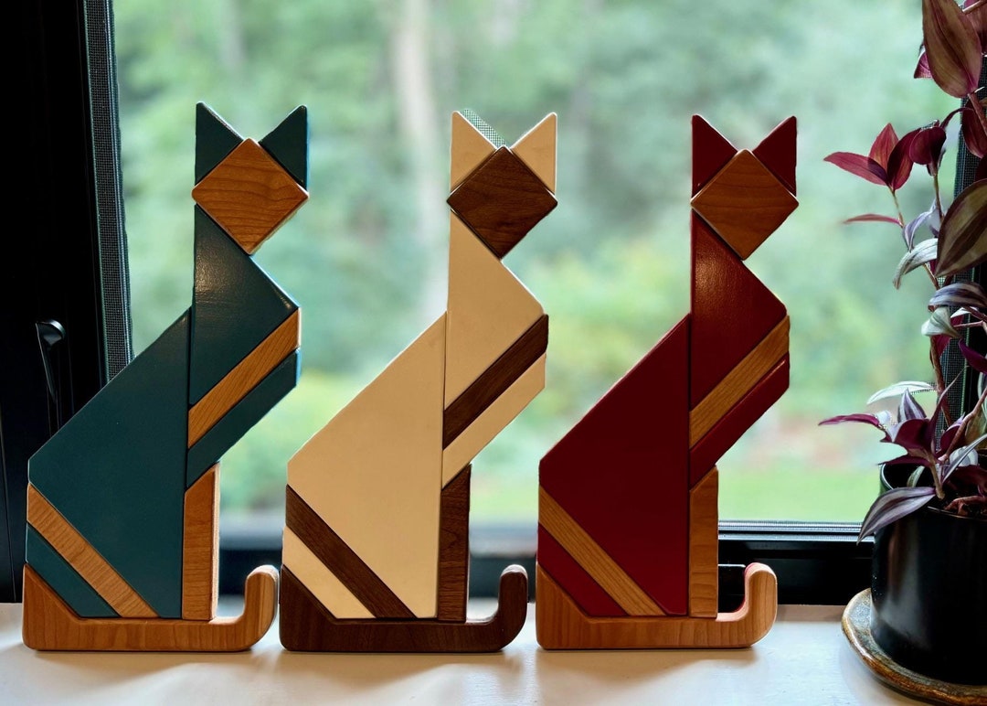 Geocat Medium Geometric Wood Cat Wall Art Choice of Colors - Etsy