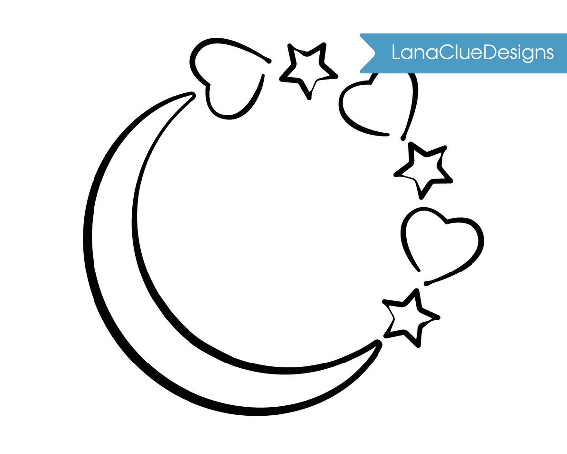 Star round frames svg Half Moon with Hearts Bundle Clipart | Etsy