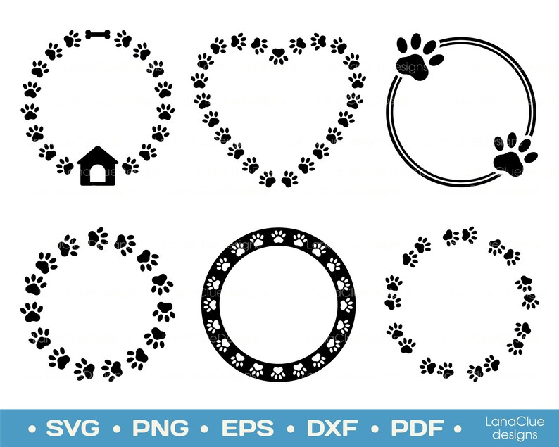 Pet Monogram Svg Paw heart Svg 6 Dog Paw Monogram Frames SVG Bundle Paw ...