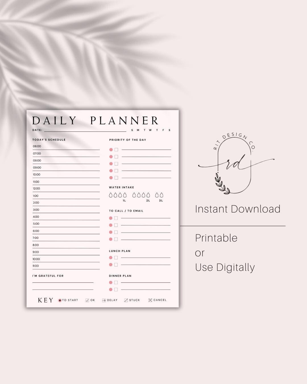 Minimalistic Daily Planner | Daily Planner Schedule, Priorities, Water ...